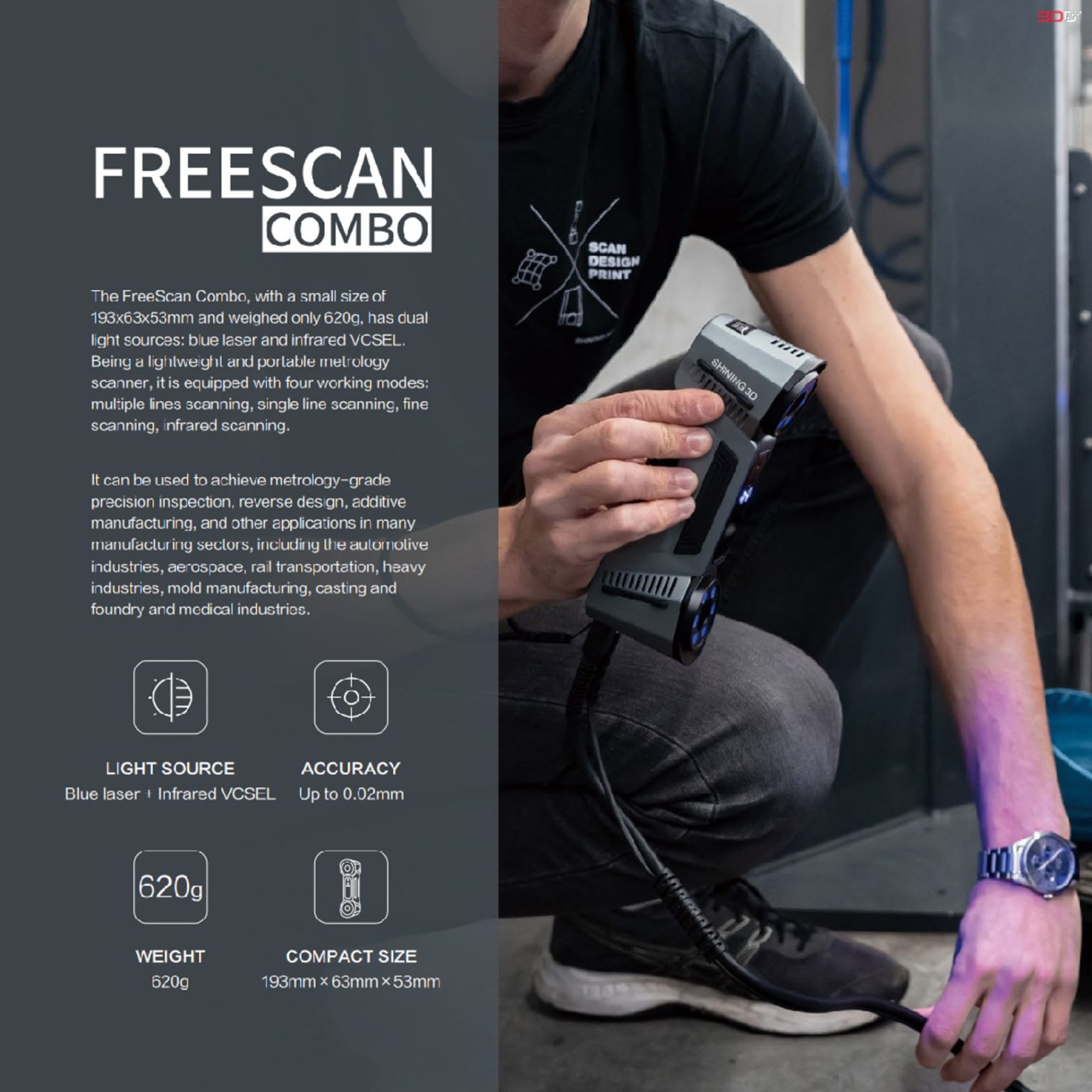 FreeScan Combo – 3D Scanner Hybrid Light Source and Multifunctional ...