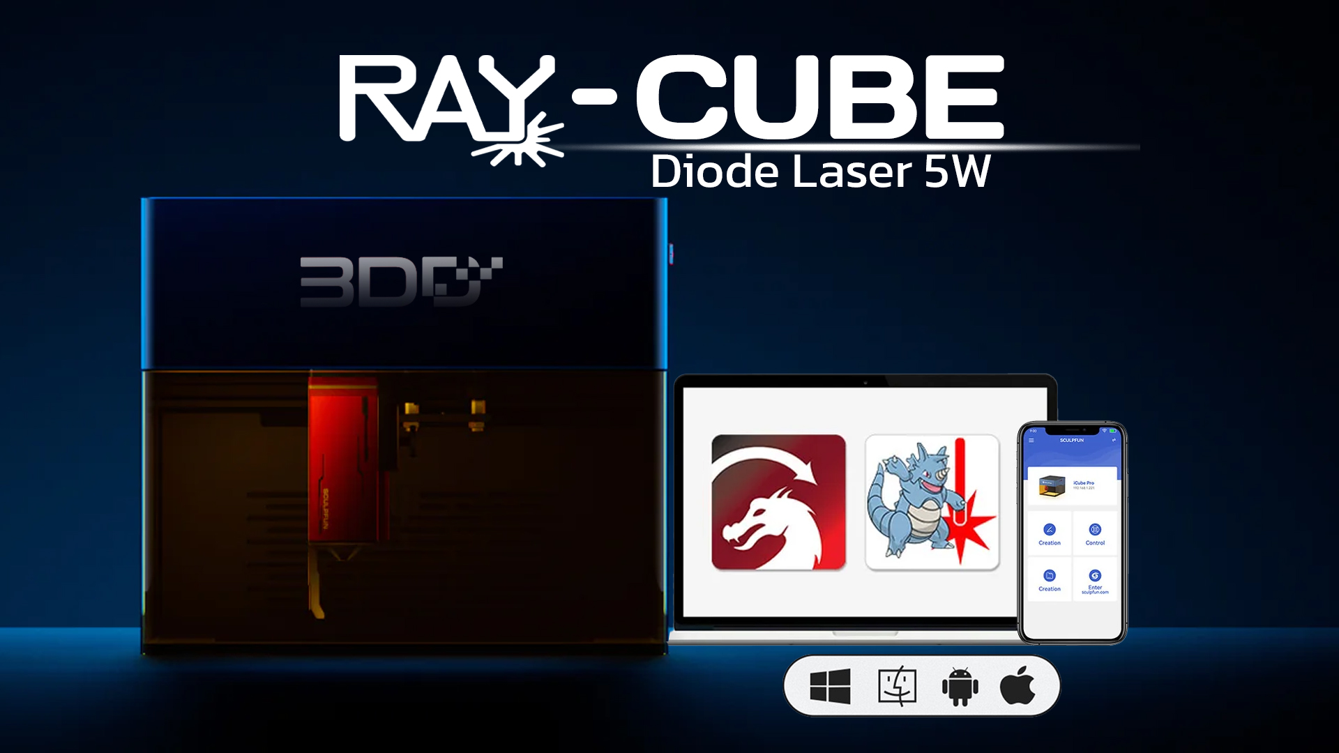 Ray-Cube Diode Laser 5W Engraver&Cutting | 3DD Digital Fabrication เครื่องพิมพ์3มิติ สแกนเนอร์ ...