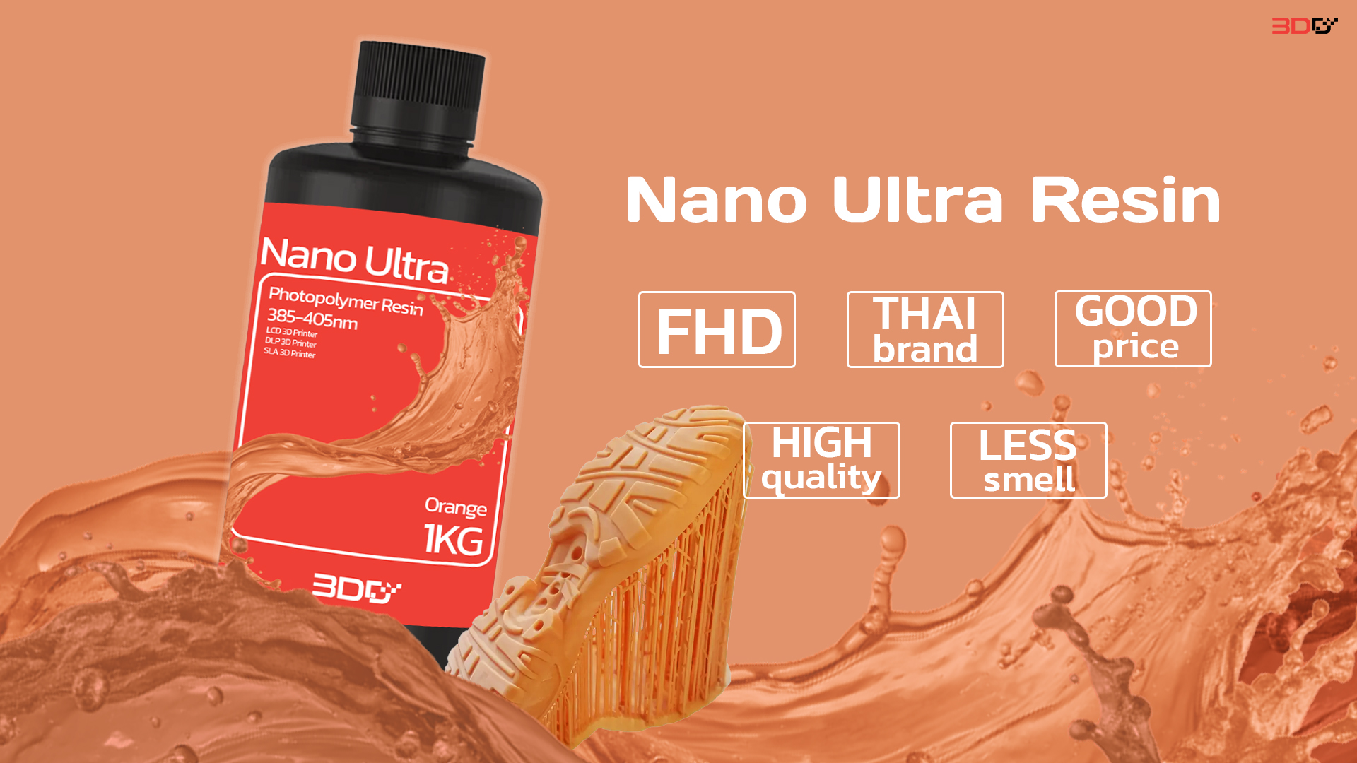 3DD Nano Ultra-Detail Resin 1Kg เรซิ่นความละเอียดสูงสุด สีส้ม | 3DD ...